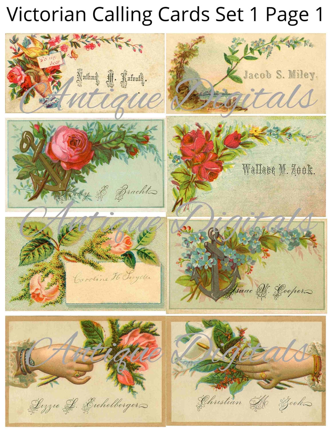 32 Victorian Calling Cards Set 1 Instant Download 300dpi 4 Sheets JPG ...
