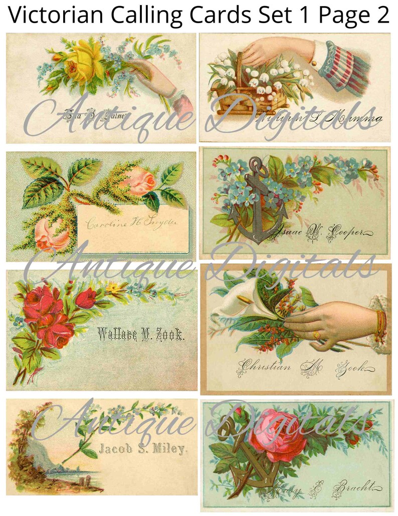 32 Victorian Calling Cards Set 1 Instant Download 300dpi 4 Sheets JPG ...