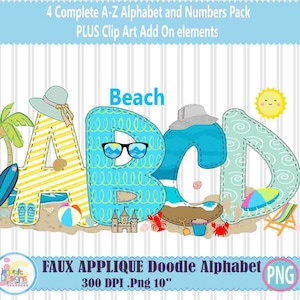 Beach Faux Applique Doodle Letters Png Summer Hand Drawn Alpha Pack ...