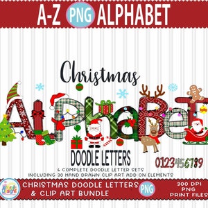 Christmas Doodle Letters Clipart Bundle: Hand-drawn PNG Alpha Pack - Etsy