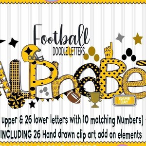Football Doodle Letters: Gold & Black Alpha Pack (PNG) - Etsy
