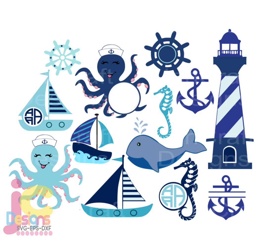 Summer Svg, Sea Creature Nautical Anchor SVG, Ocean SVG Files, Octopus ...