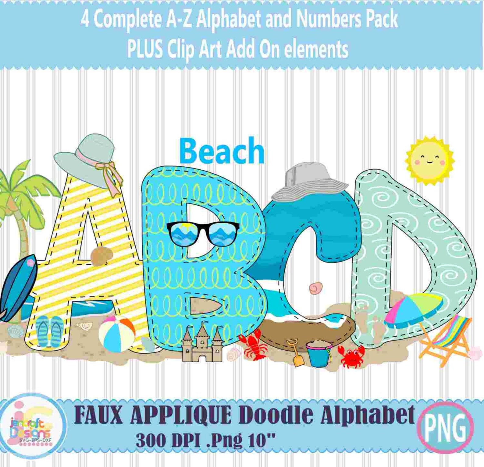 Beach Faux Applique Doodle Letters Png Summer Hand Drawn Alpha - Etsy