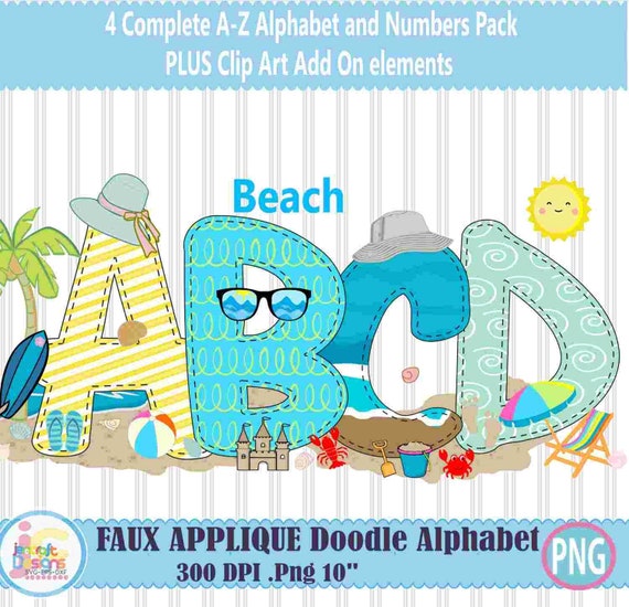 Beach Faux Applique Doodle Letters Png Summer Hand Drawn Alpha | Etsy