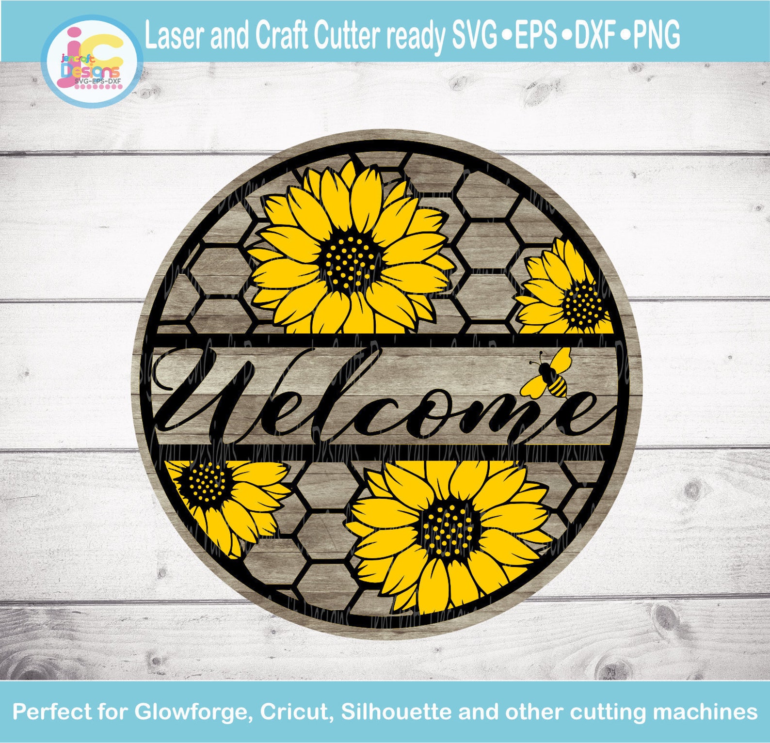 Sunflower Welcome Sign, Summer Decor, Round Door Hangern Wood Sign ...