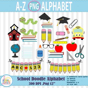 Last Day of School Png Doodle Alphabet Alpha Pack: Whimsical Pencil ...