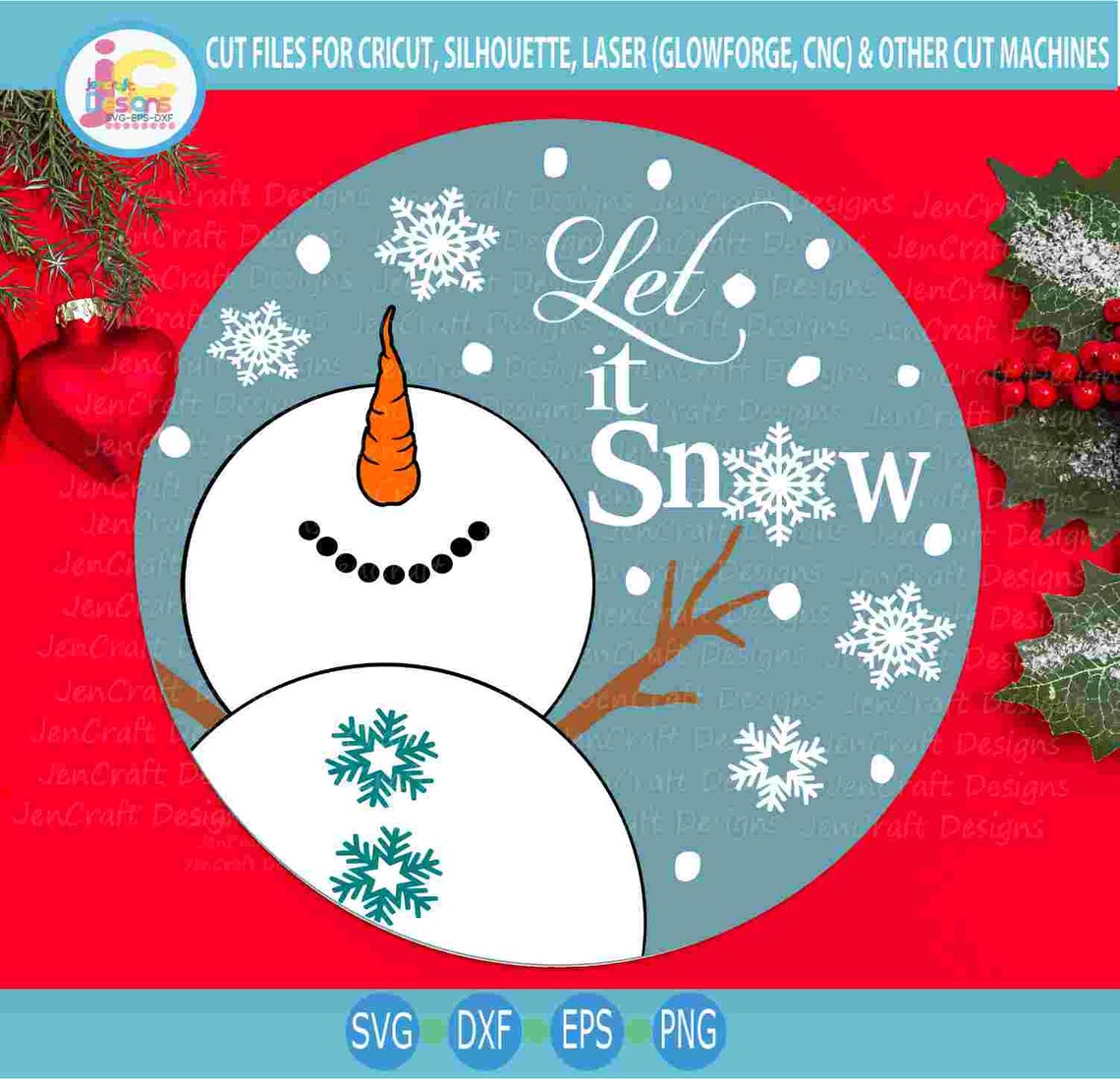Snowman Svg Let It Snow Round Sign SVG Winter Snowman Design - Etsy