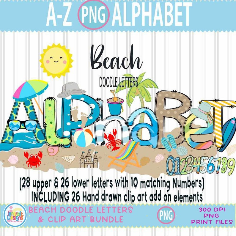 Beach Doodle Letters: Summer Alphabet PNG Bundle (printable) - Etsy