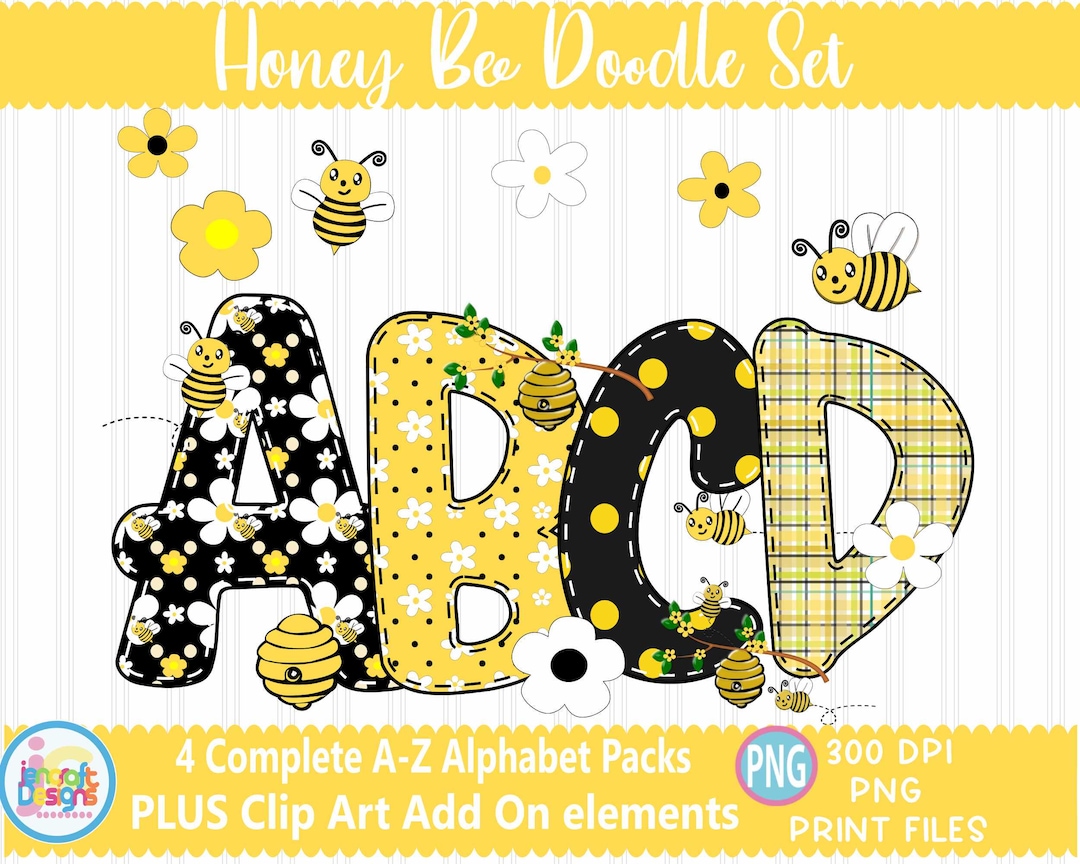 Honey Bee Doodle Letters: A-Z Alphabet PNG Set (digital Download) - Etsy