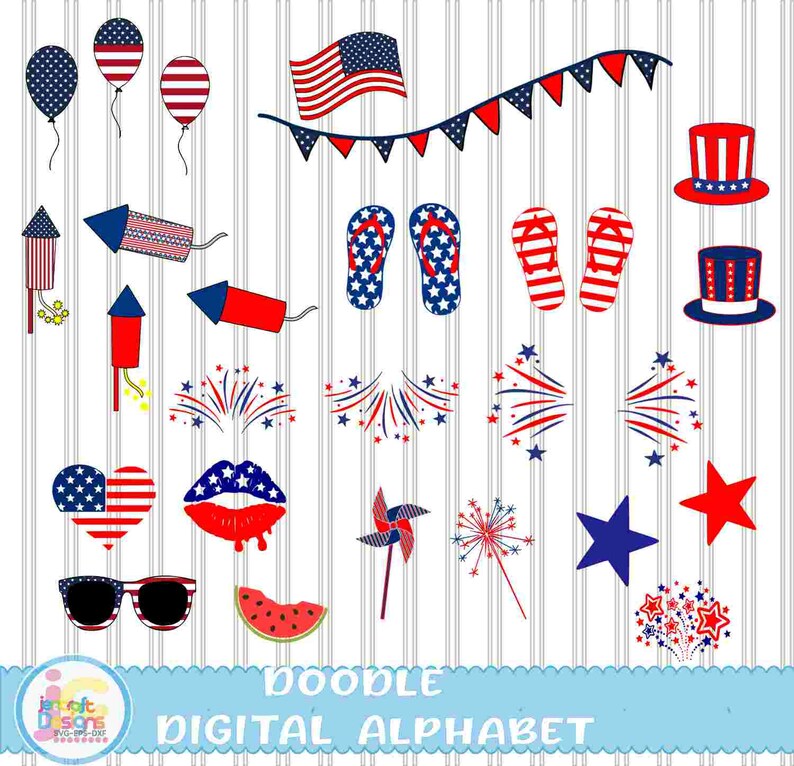Patriotic Doodle Alphabet Letters Png 4th of July Letters - Etsy