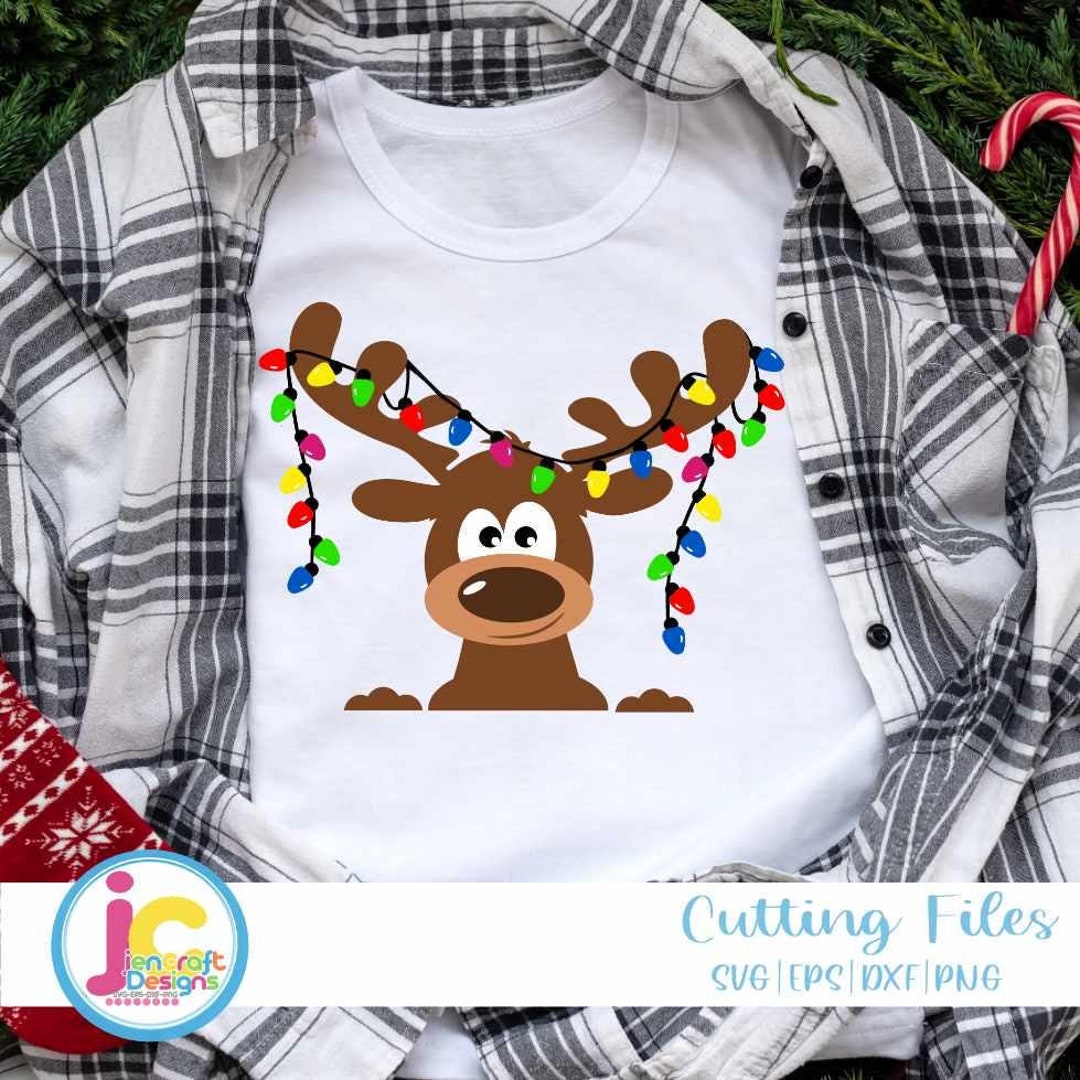 Christmas SVG, Xmas Moose SVG, Plaid Xmas Lights Clipart, Reindeer Clip ...