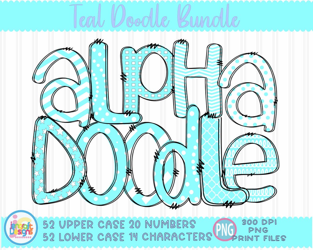 Teal Doodle Alphabet PNG: Sublimation Font (digital Download) - Etsy