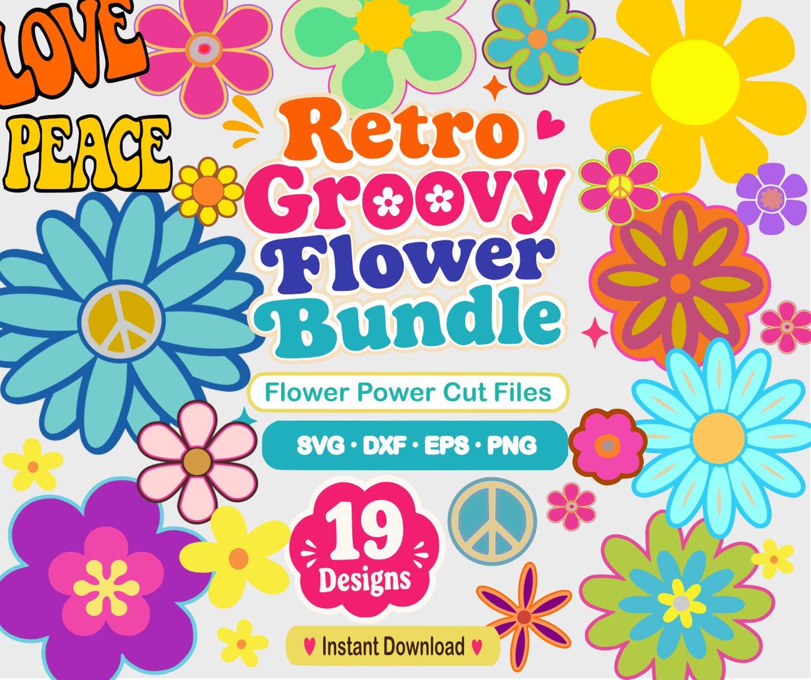 Retro Groovy Flower SVG Bundle: 60s-70s Peace & Love (digital Files) - Etsy