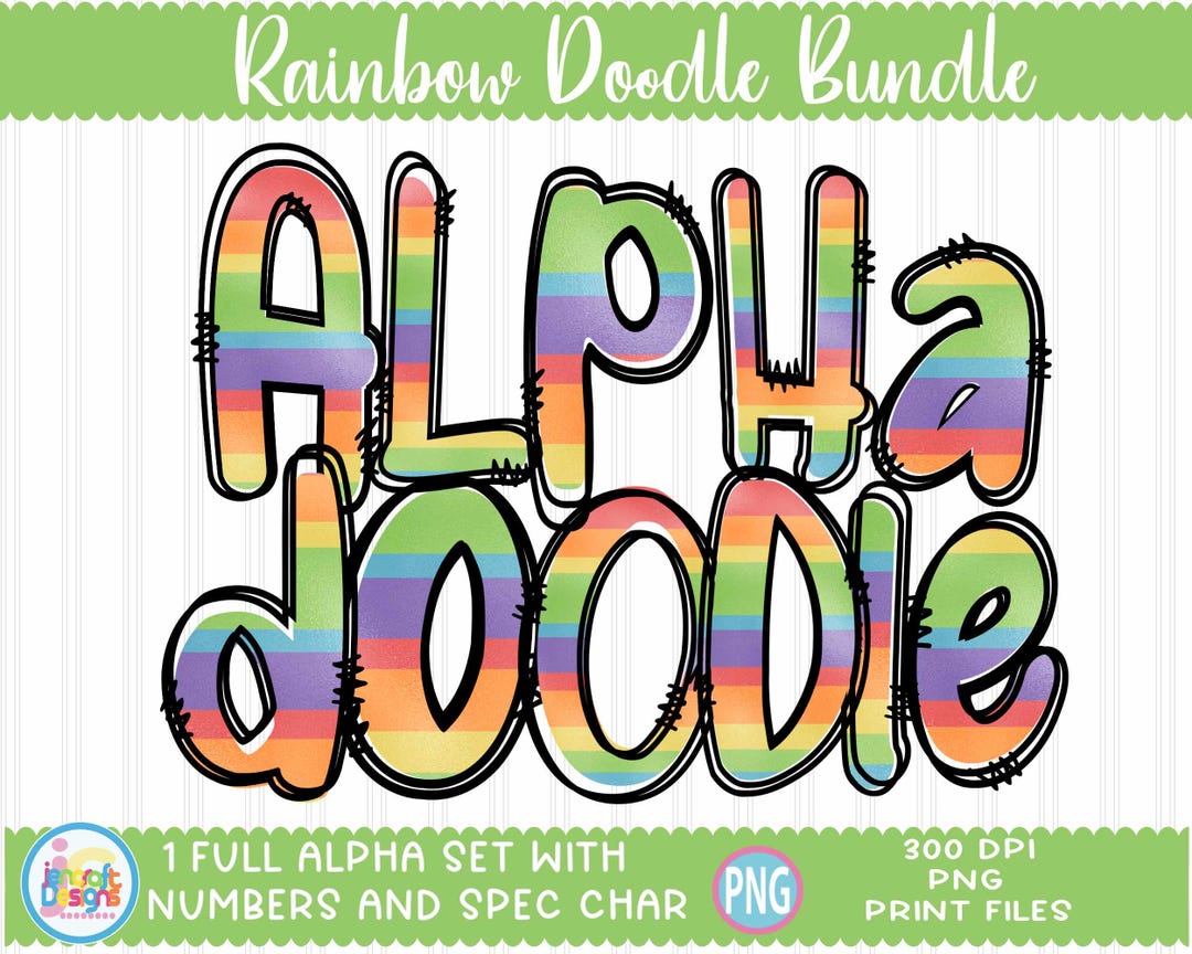 Rainbow Doodle Alphabet PNG Bundle: Multi-color Letters (digital ...