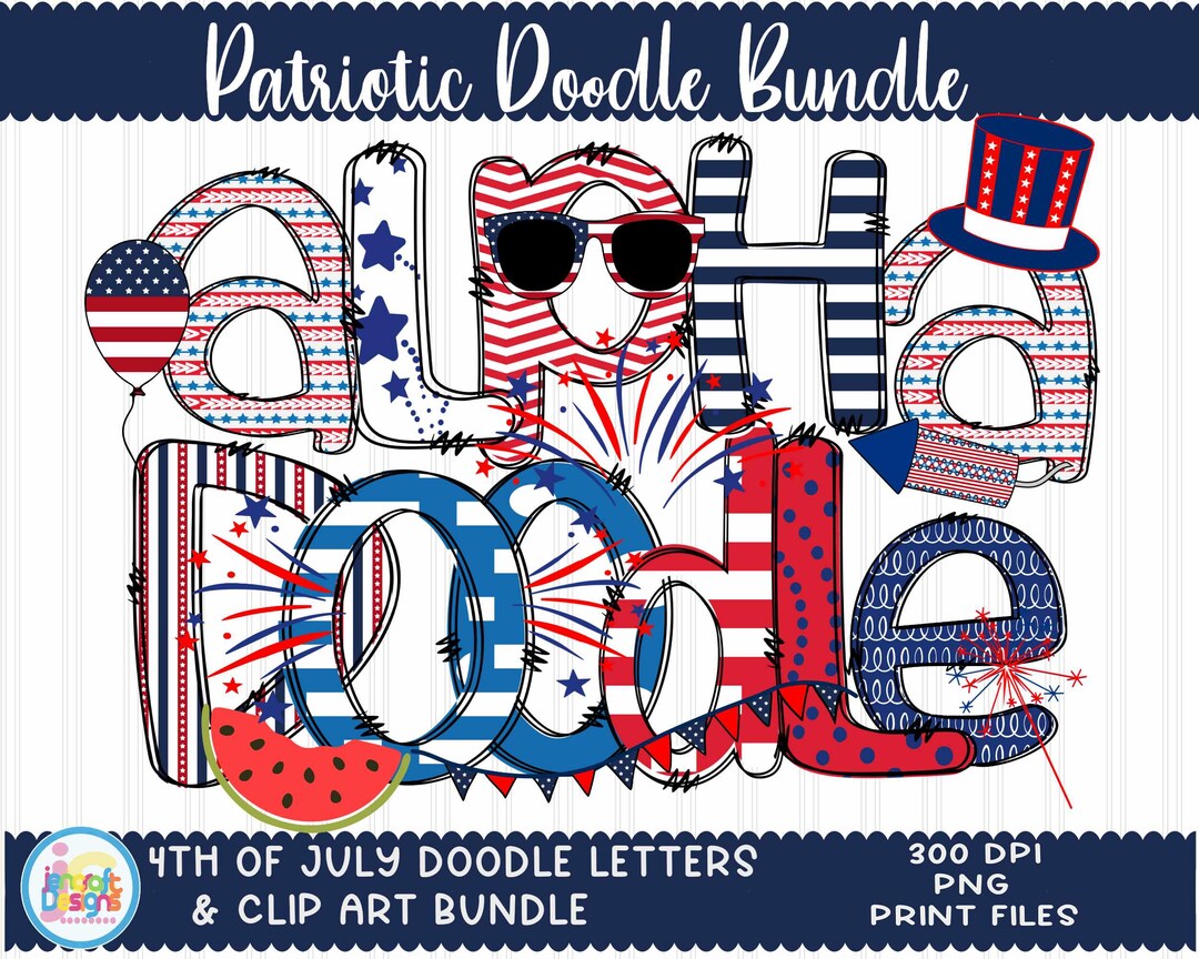 Patriotic Doodle Alphabet Letters Png, 4th of July Letters, Clipart ...