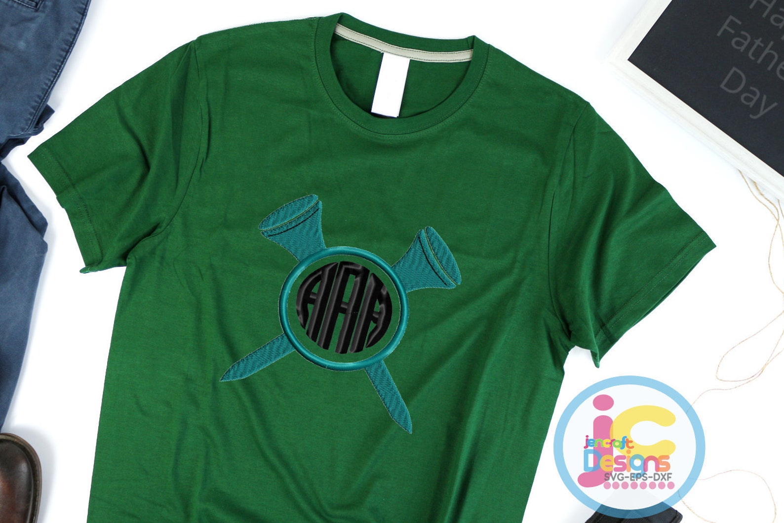 Double Golf Tee Embroidery Design Monogram Frame Instant - Etsy