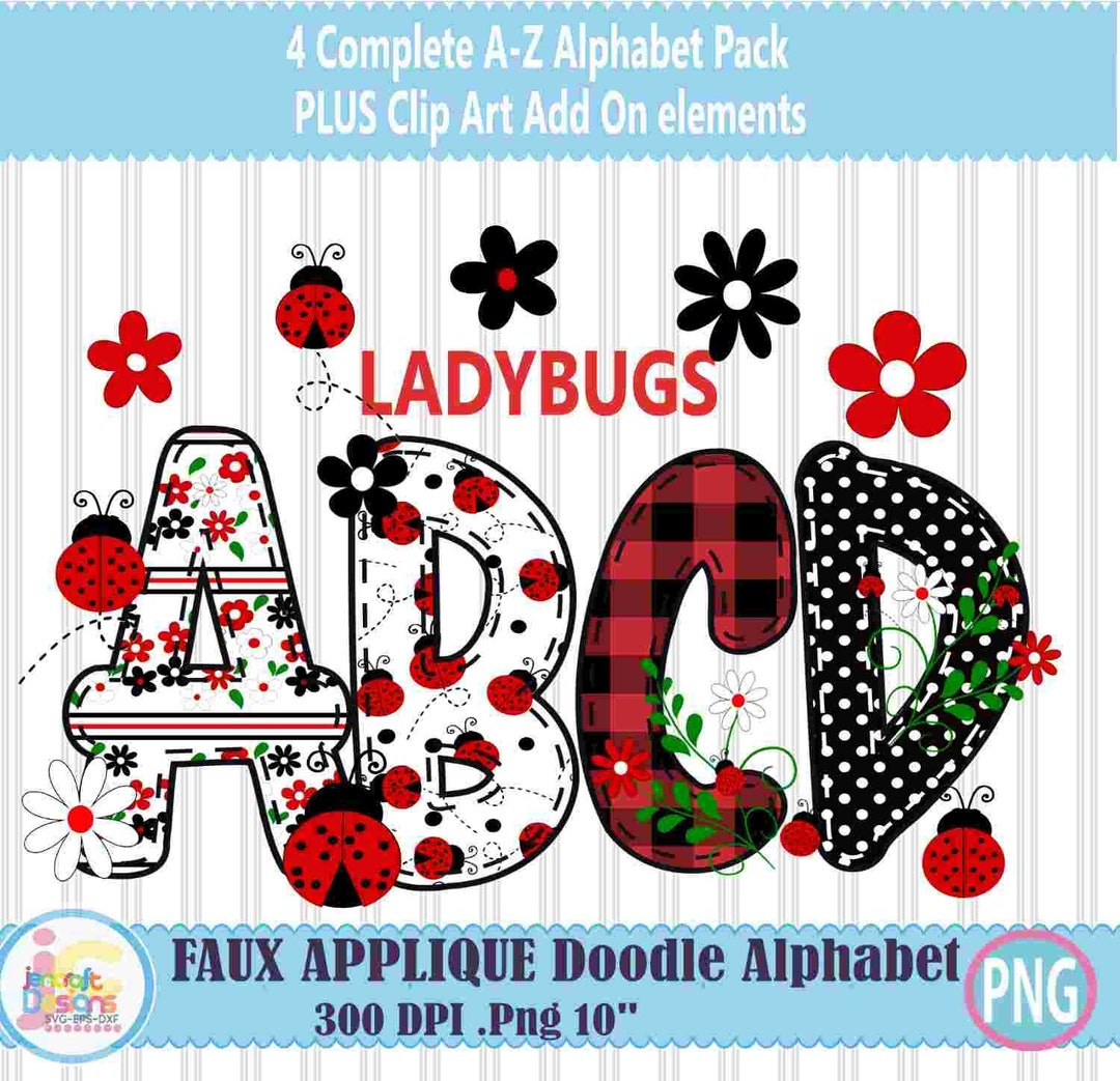 Ladybug Alphabet Bundle Doodle Letters Png Sublimation, Cute Lady Bug ...