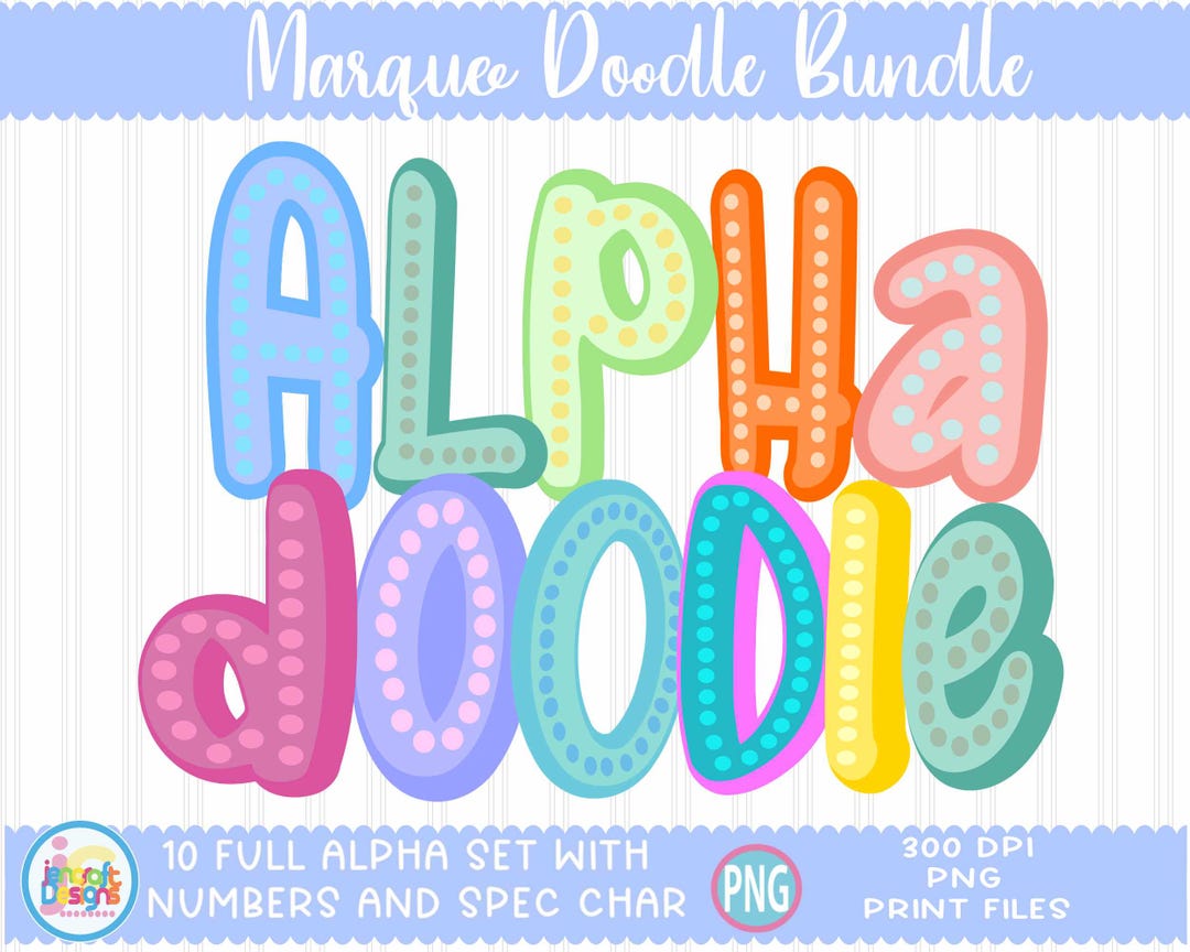 Pastel Doodle Alphabet PNG Bundle: Gelato Neon Letters (digital ...
