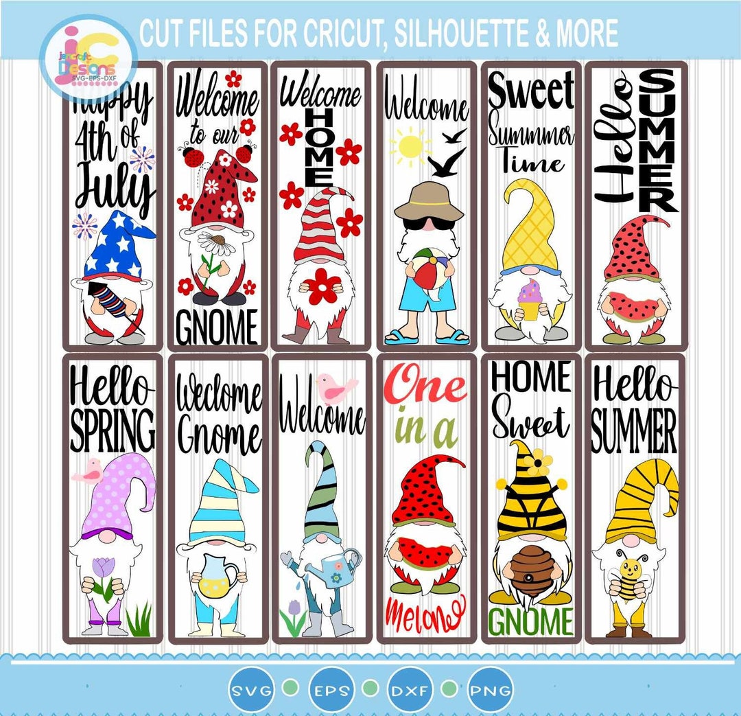 Gnome Porch Leaner SVG Bundle: Spring Summer Vertical Sign (digital ...
