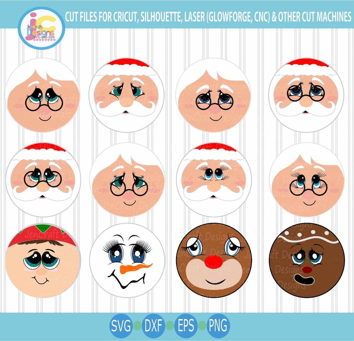 Christmas Character Faces SVG: Santa, Mrs. Claus, Reindeer (cut Files ...