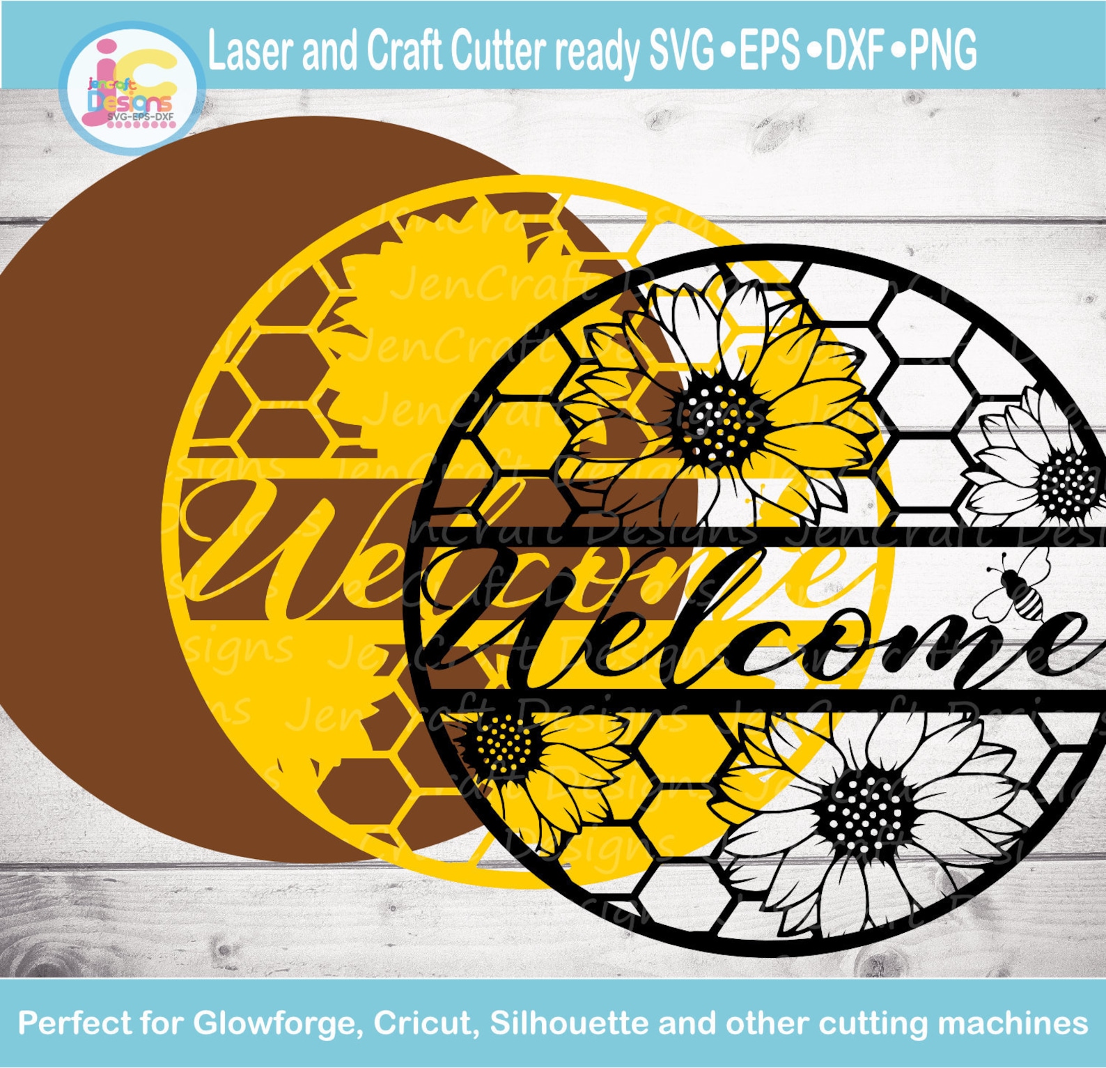 Sunflower Welcome Sign, Summer Decor, Round Door Hangern Wood Sign ...