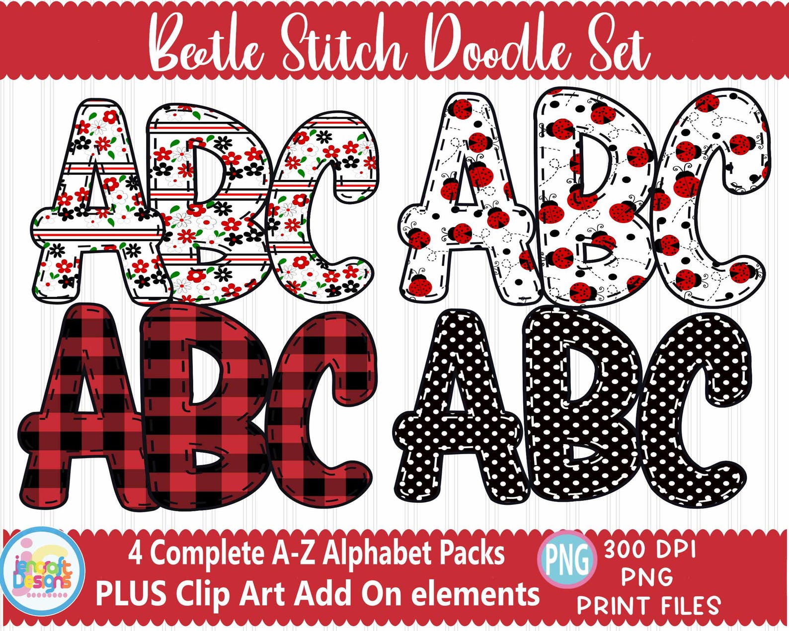 Ladybug Doodle Alphabet: Full Bundle, Bug Clip Art (PNG) - Etsy