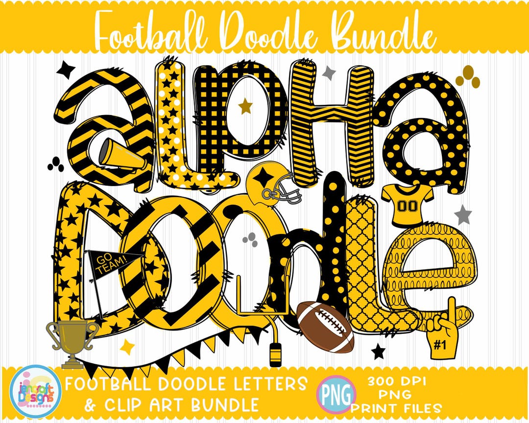 Football Doodle Letters: Gold & Black Alpha Pack (PNG) - Etsy
