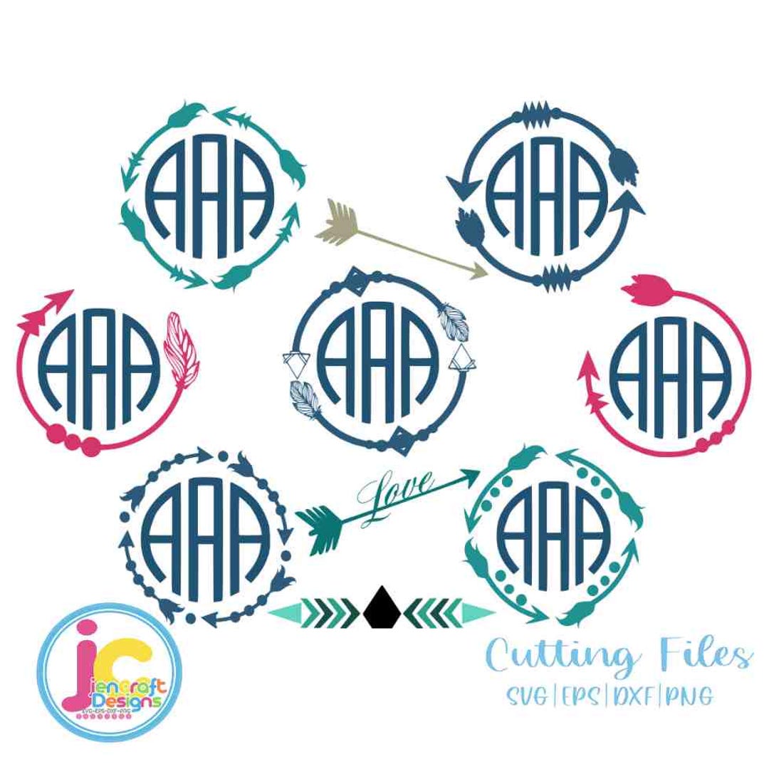Arrow Frame Svg, Boho, Cute Tribal Arrow Monogram Svg Digital Design ...