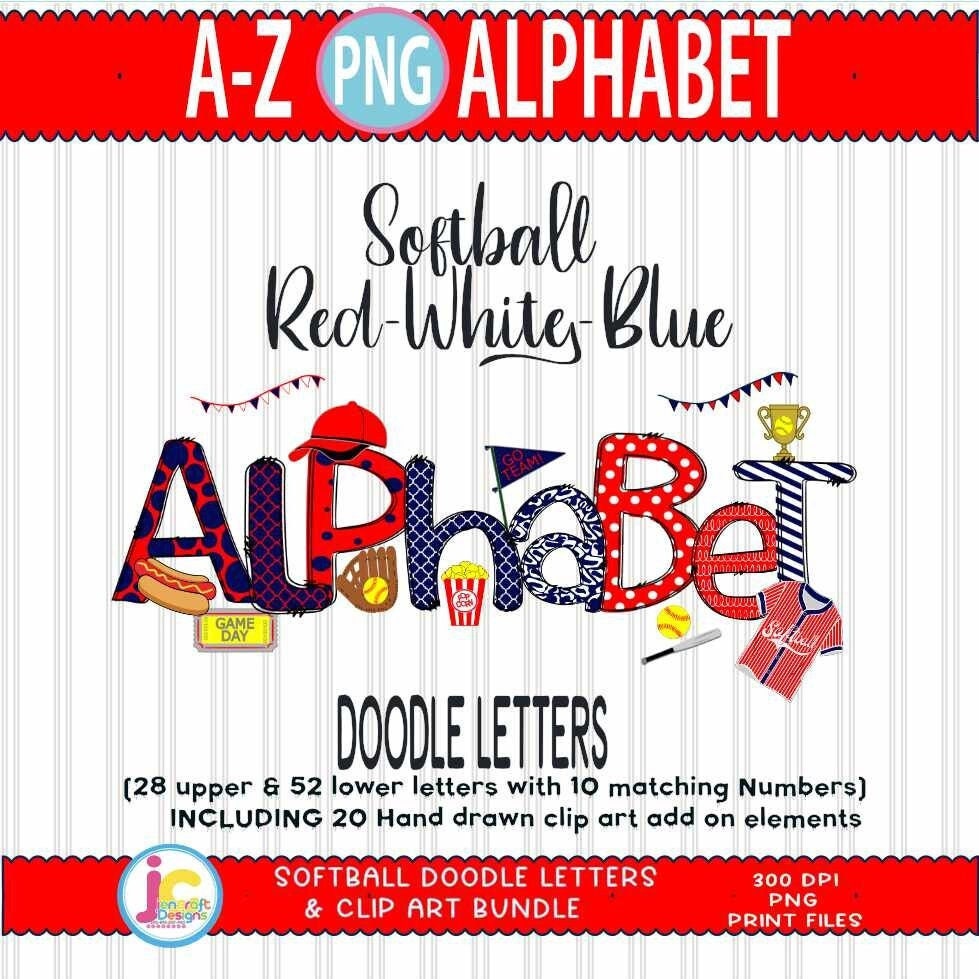 Softball Doodle Letters png Alphabet Bundle, Baseball Hand Drawn alpha ...