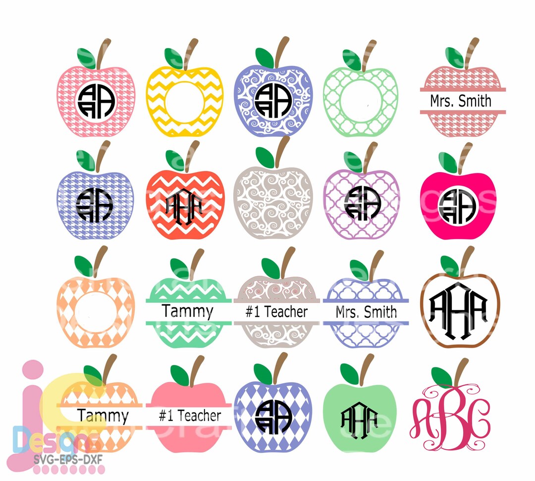 Apple Teacher Monogram SVG, Split Apple Cricut Cut File, School Teacher ...