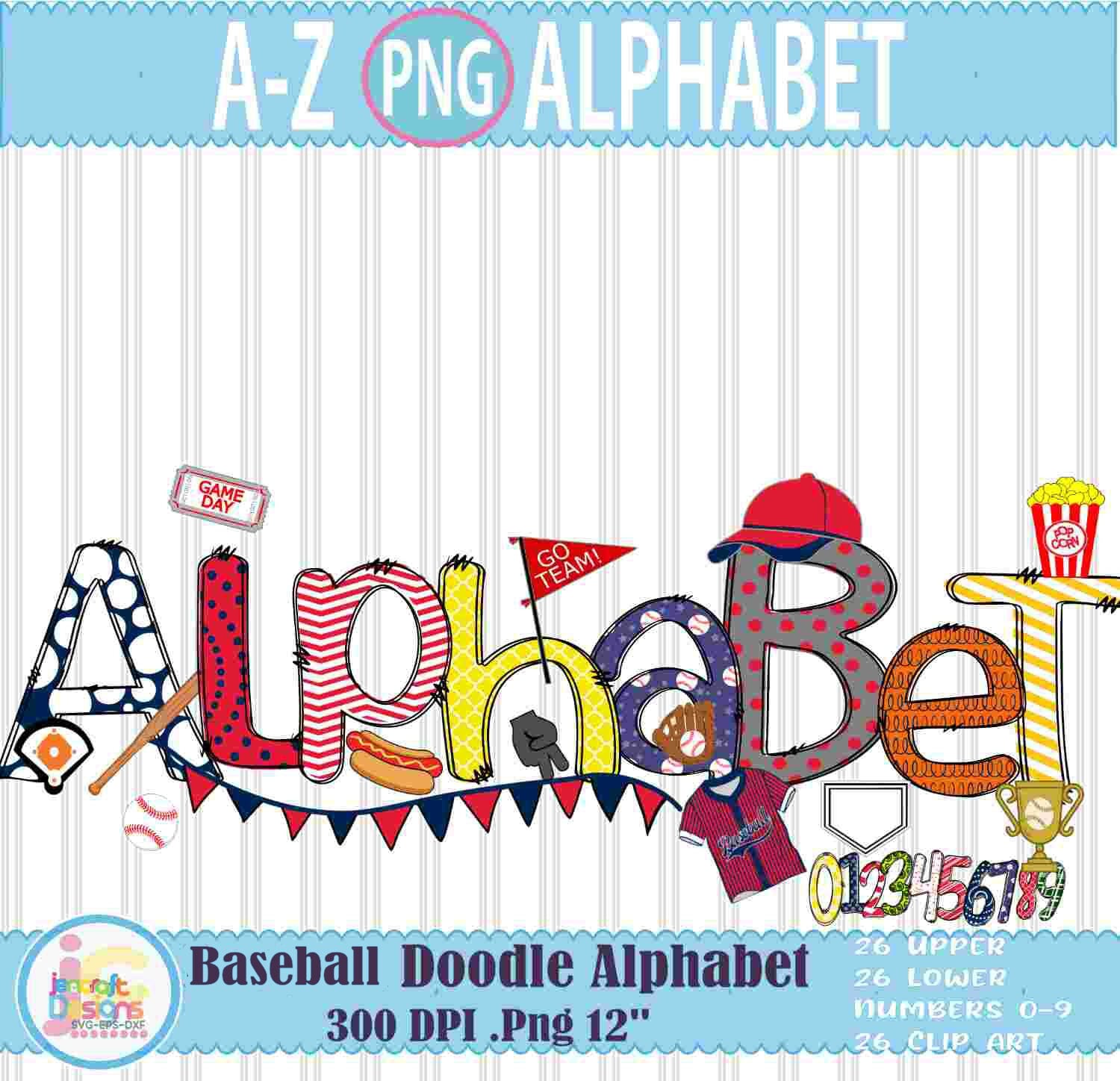 Baseball Doodle Letters Png Hand Drawn Alpha Pack Alphabet A - Etsy