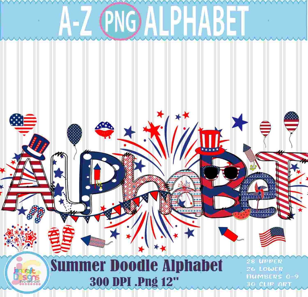 Patriotic Doodle Alphabet Letters Png, 4th of July Letters, Clipart ...