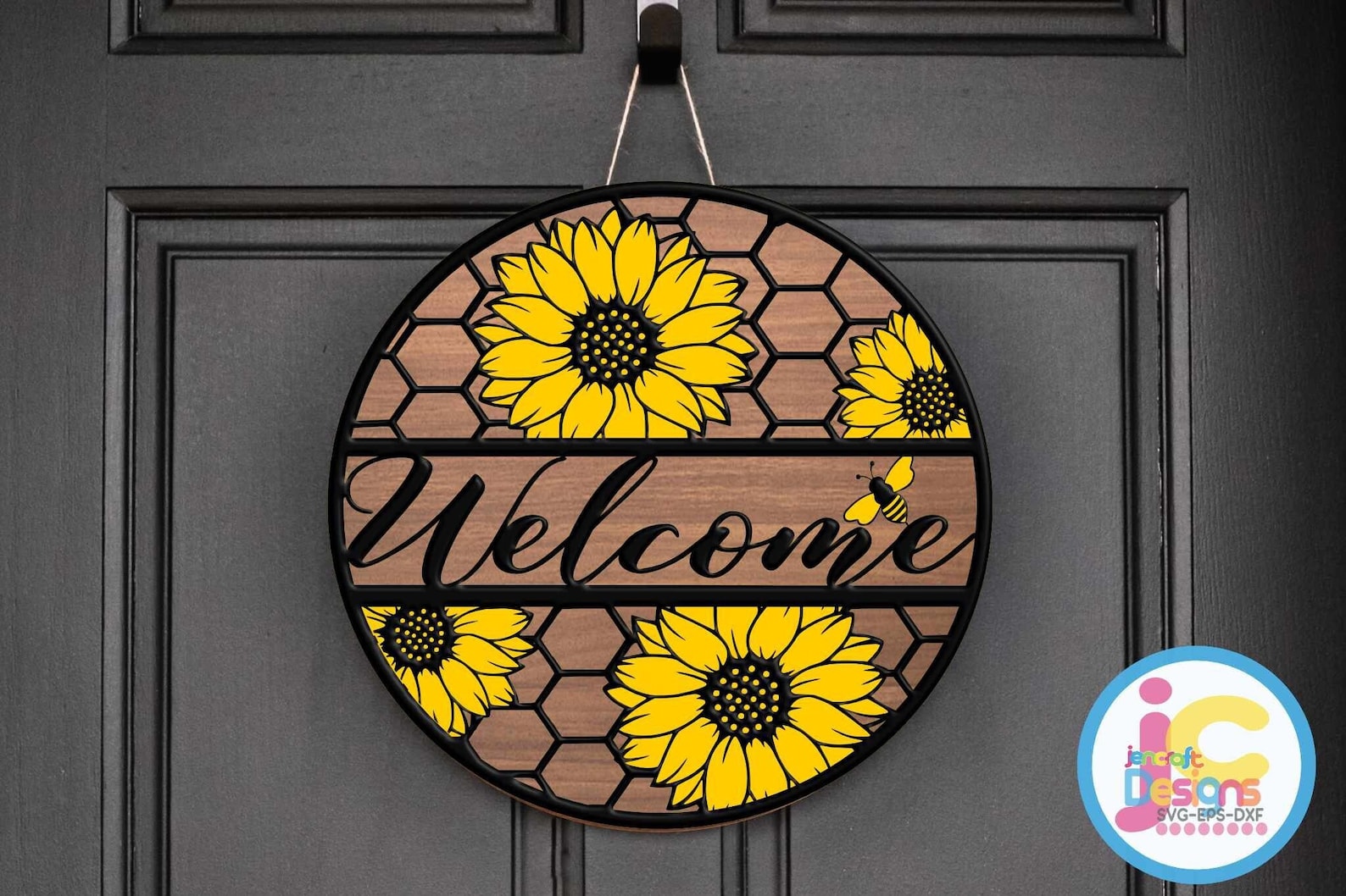 Sunflower Welcome Sign, Summer Decor, Round Door Hangern Wood Sign ...