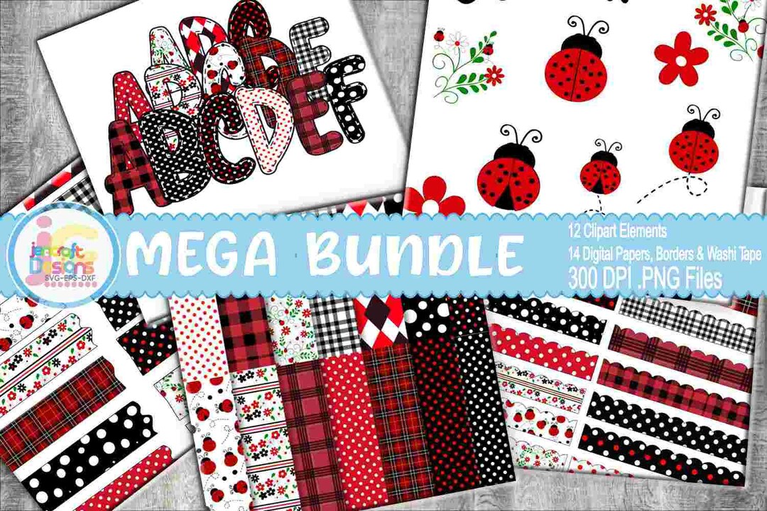 Ladybug Scrapbook Mega Bundle, Lady Bug Letters,digital Paper Lady Bug ...