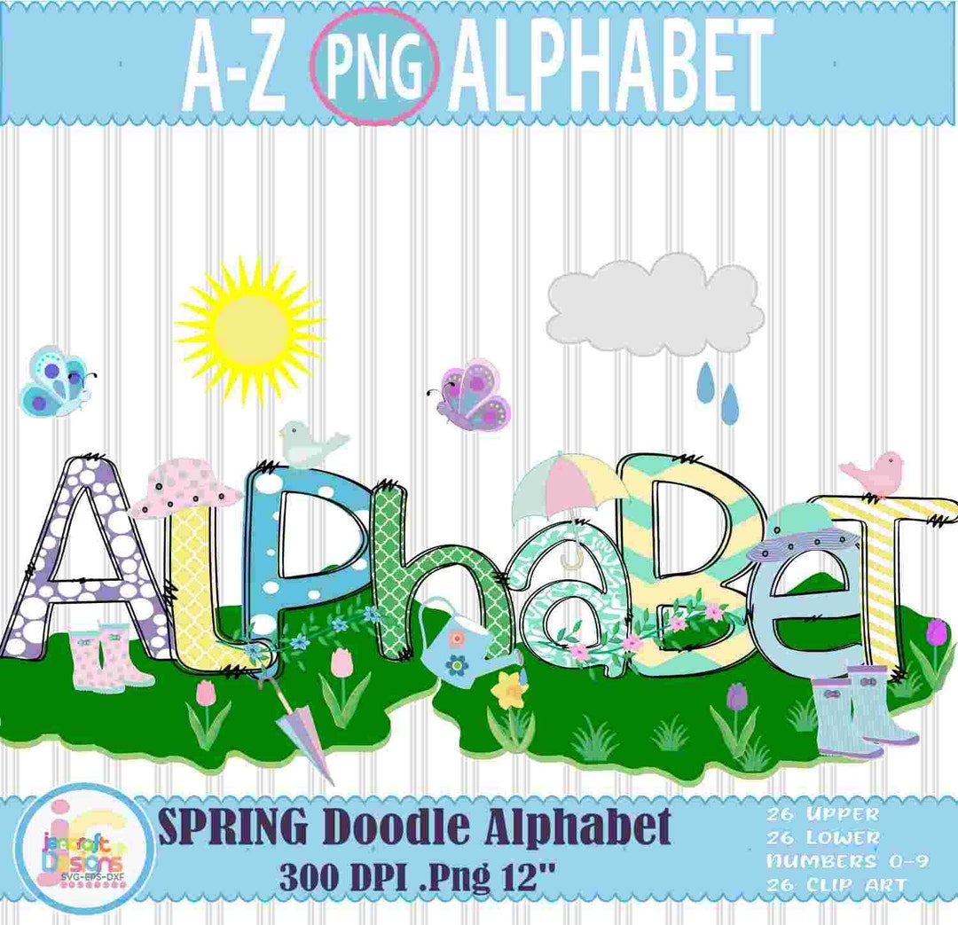 Spring Sublimation Doodle Letters Png Hand Drawn Alpha Pack Numbers ...