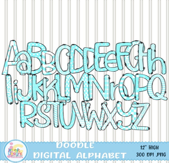Doodle Alphabet Png Teal Green Sublimation Letter Alpha Pack | Etsy