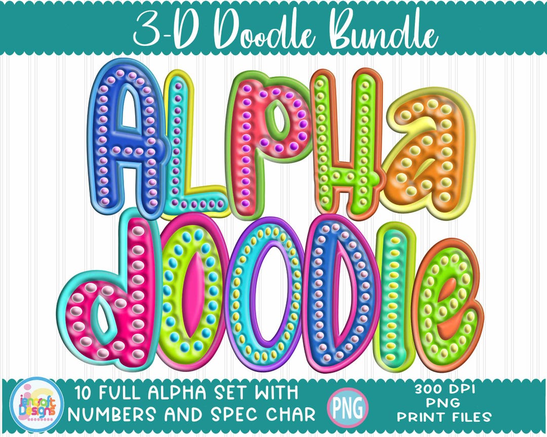 3D Neon Doodle Alphabet PNG Bundle: Sublimation Print (digital Download ...