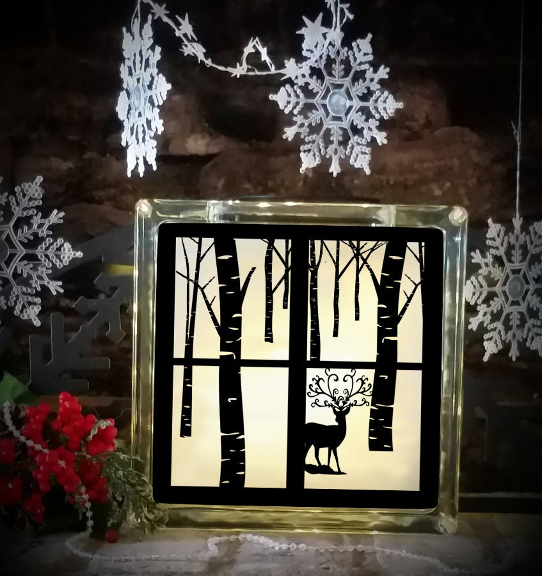 Christmas Reindeer Winter Scene SVG: Glass Block Design (digital ...