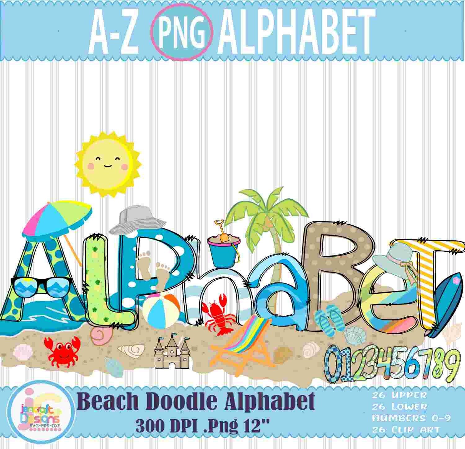 Beach Sublimation Doodle Letters png Summer Hand Drawn alpha pack ...