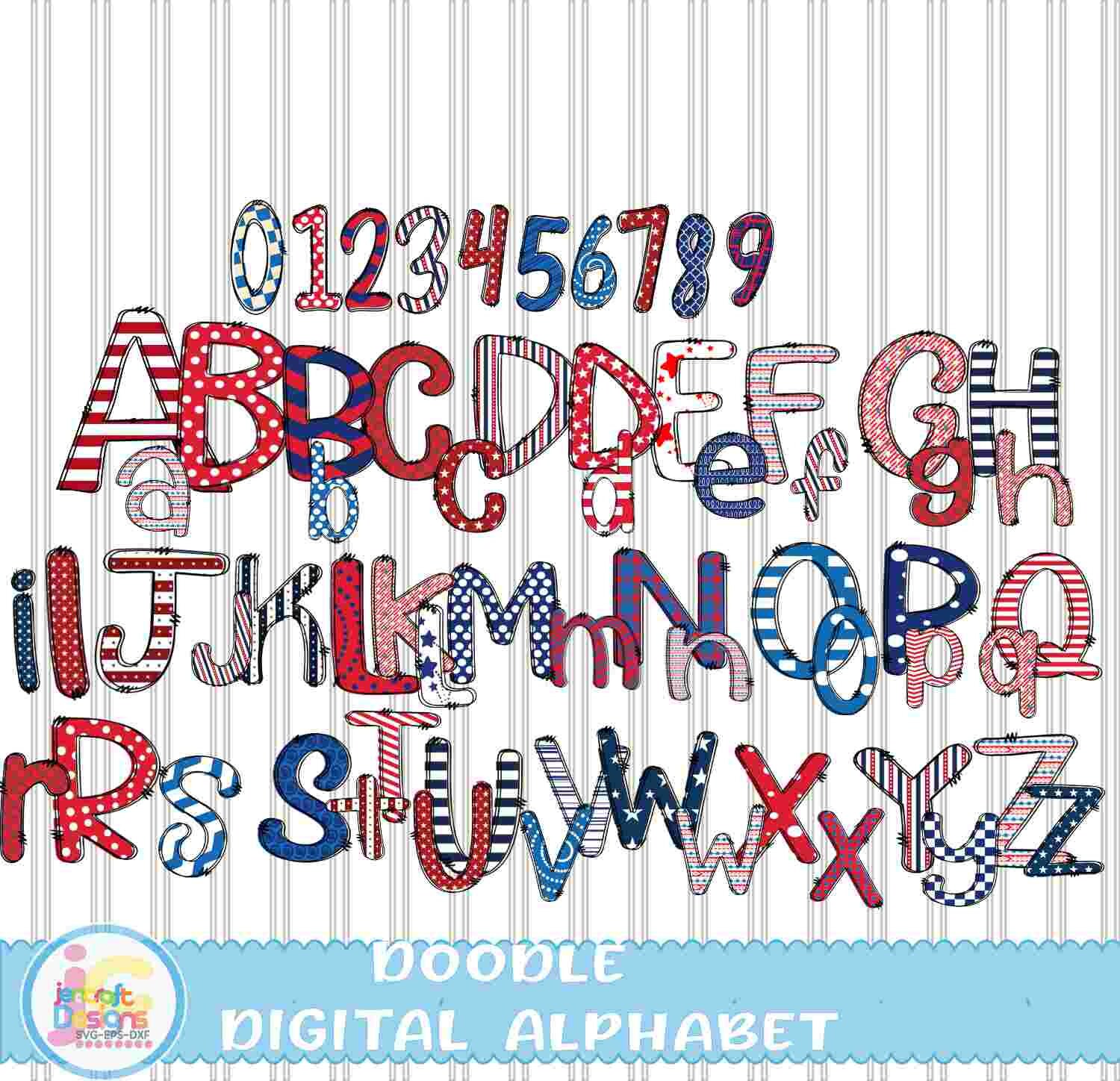 Patriotic Doodle Alphabet Letters png, 4th of July Letters, Clipart ...