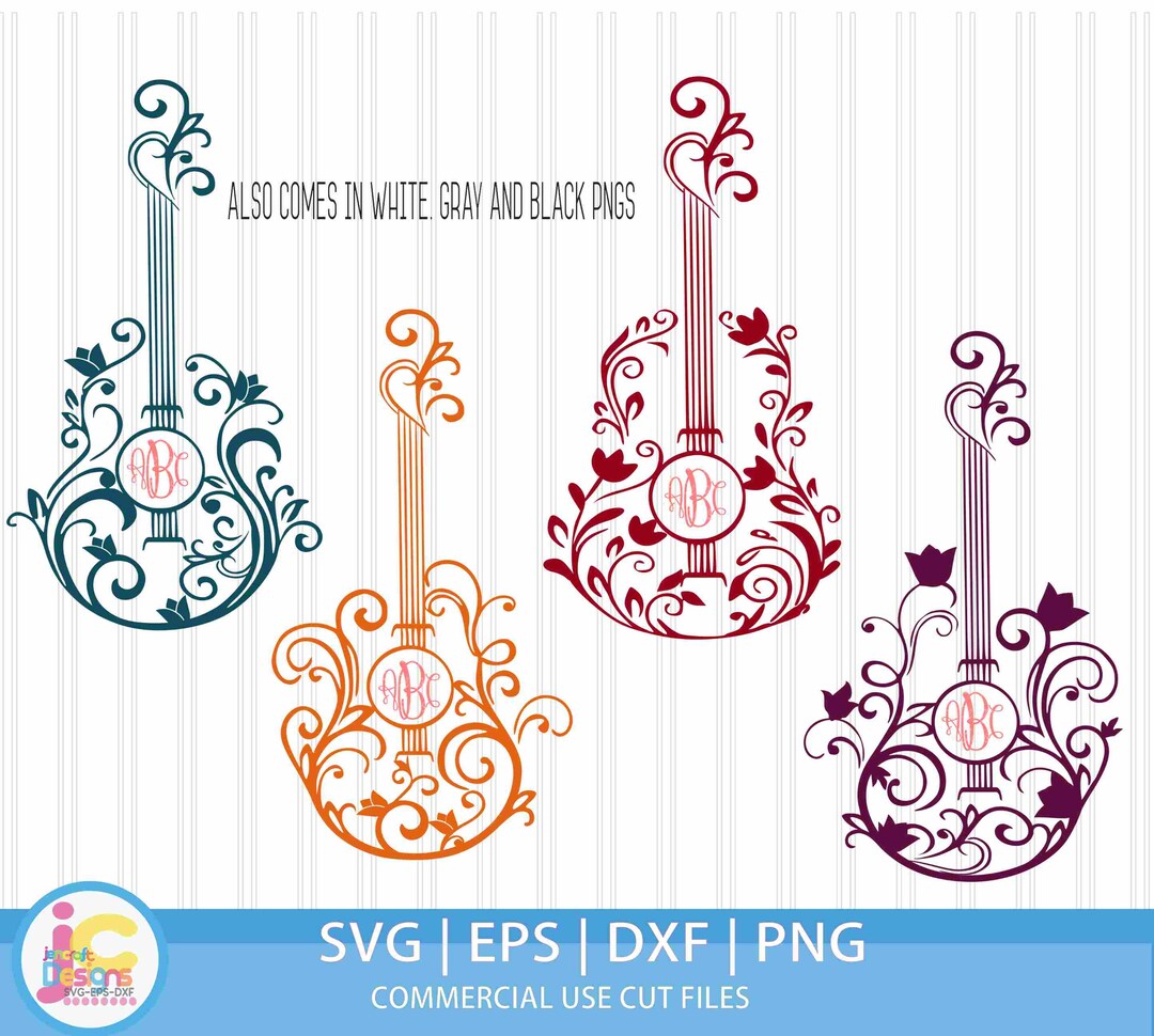 Floral Guitar SVG Music Monogram Frame, Boho Musical Design Frame ...