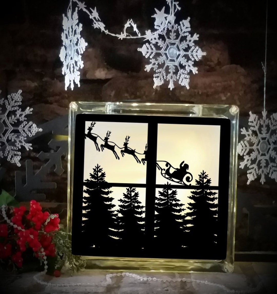 Christmas Svg Santa Reindeer Flying Scene Cutting File Glass Block ...