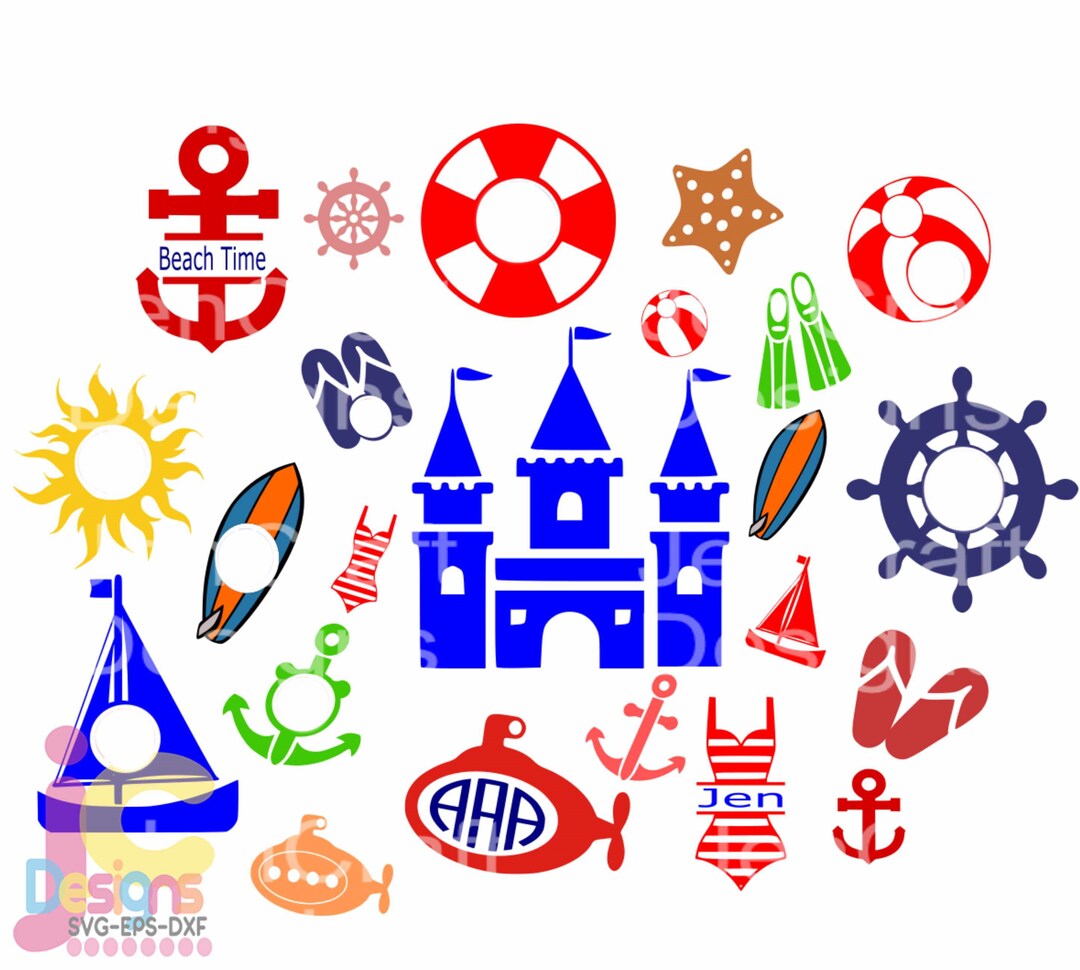 Summer SVG Beach Monogram Frame Set Ocean Svgdxfepspngai - Etsy