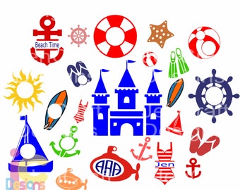 Summer SVG Beach Monogram Frame Set Ocean Svgdxfepspngai - Etsy