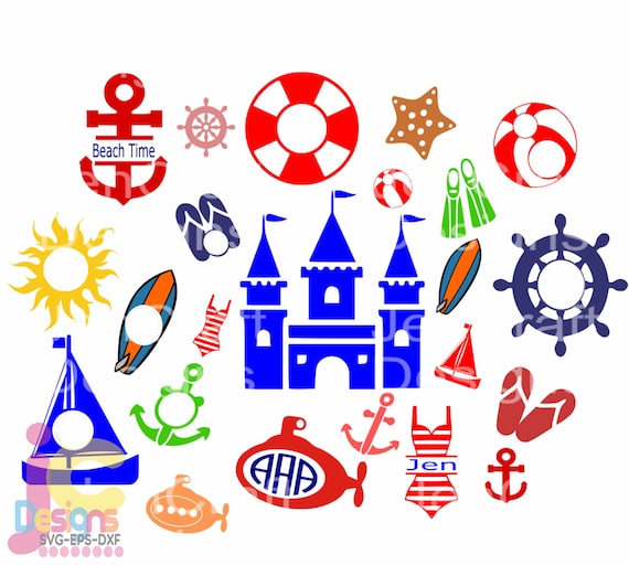 Summer SVG Beach Monogram Frame Set Ocean Svgdxfepspngai - Etsy