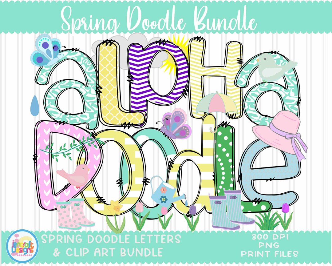 Spring Sublimation Doodle Letters Png Hand Drawn Alpha Pack Numbers ...