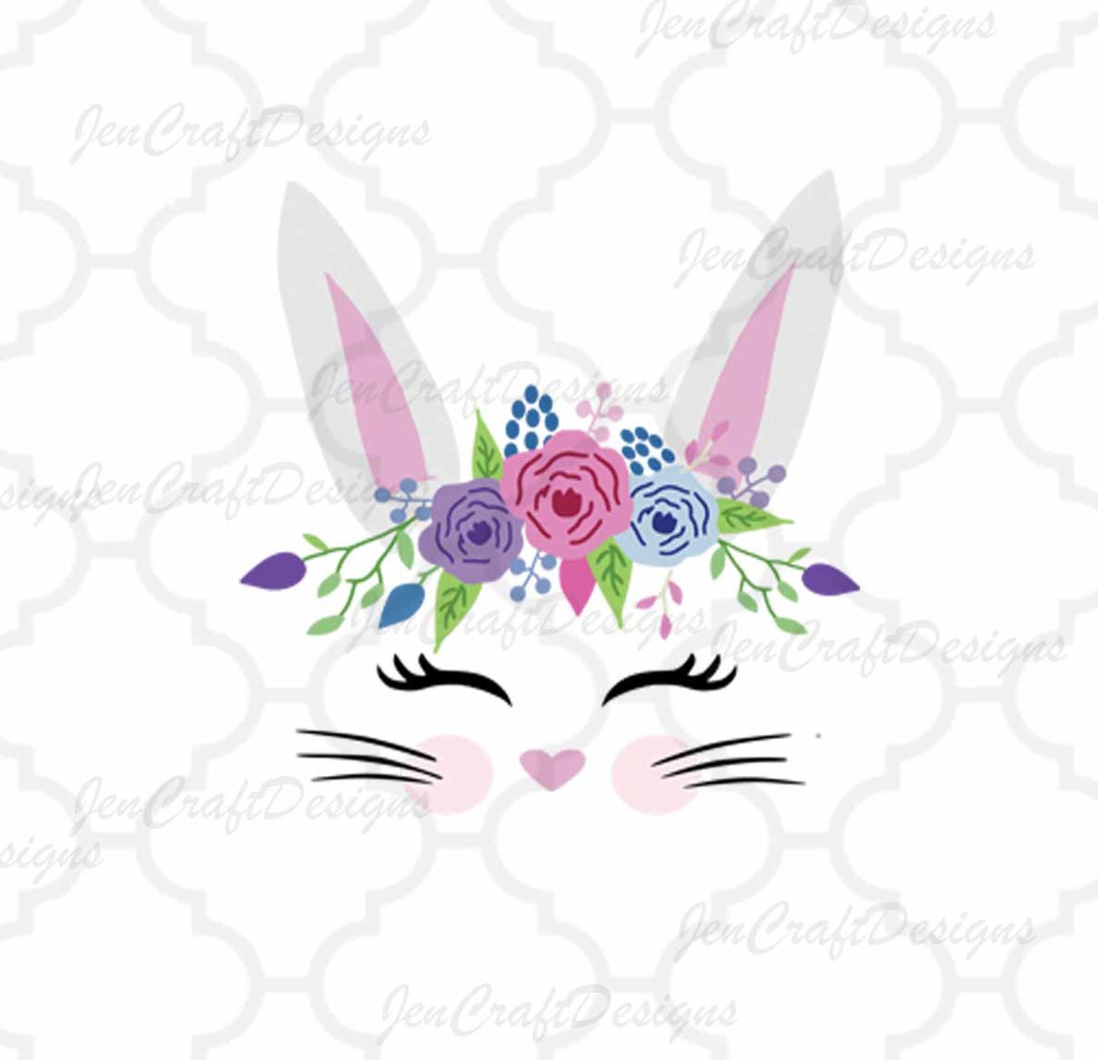 Easter SVG Bunny Face Eyelashes SVG Girls Floral Easter Svg - Etsy