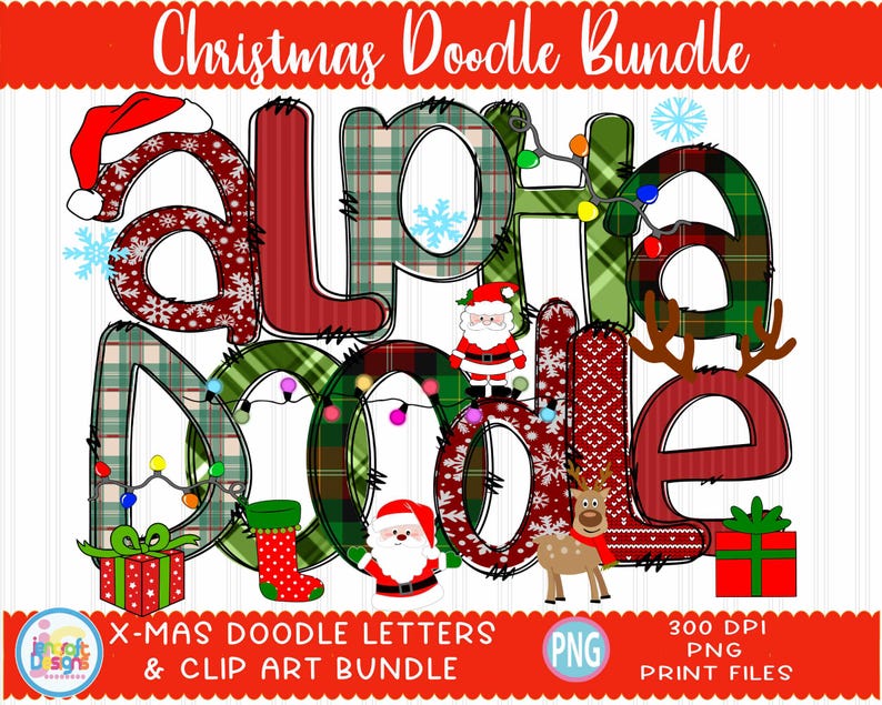 Christmas Doodle Letters Clipart Bundle: Hand-drawn PNG Alpha Pack - Etsy