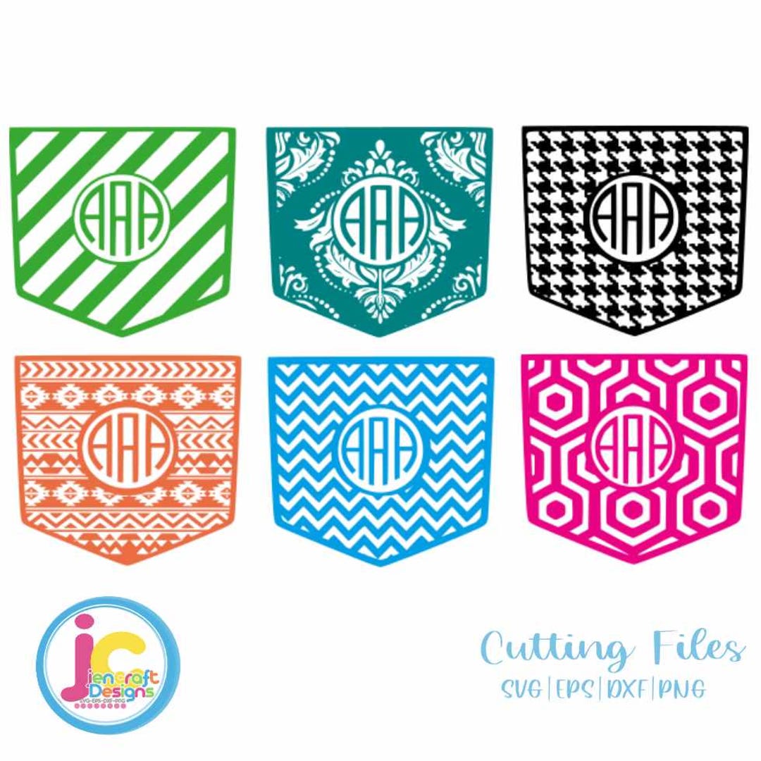 Shirt Pocket Svg Monogram Frames SVG, Patterned Monogram Cutting File ...