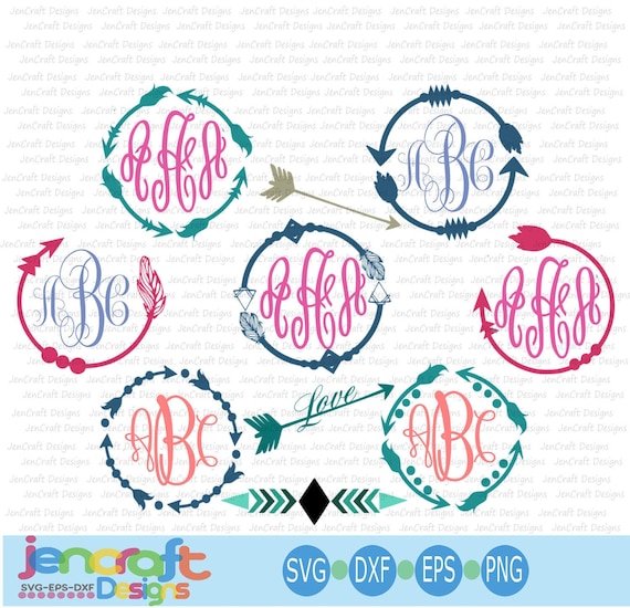 Materials Arrow and Bow Monogram Frame Cuttable Design PNG DXF SVG ...